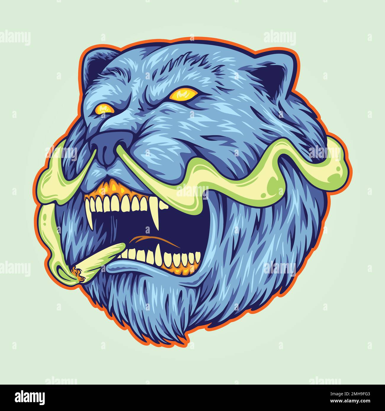 Angry polar bear head smoking marijuana illustration vector ...
