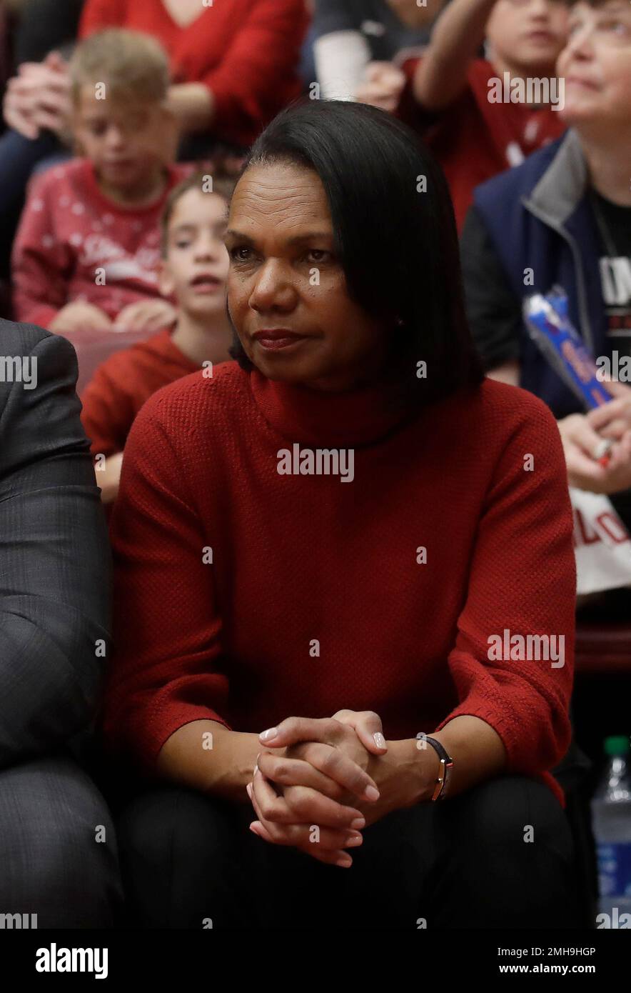 Condoleezza Rice watches during an NCAA college basketball game between ...