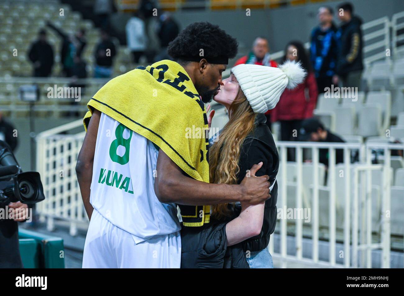 8 KEVARRIUS HAYES of Zalgiris Kaunas with his girlfriend during the ...