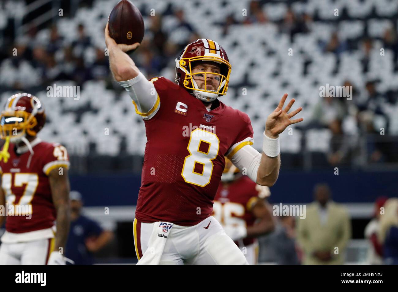 Washington Redskins quarterback Case Keenum (8) throws before an NFL ...