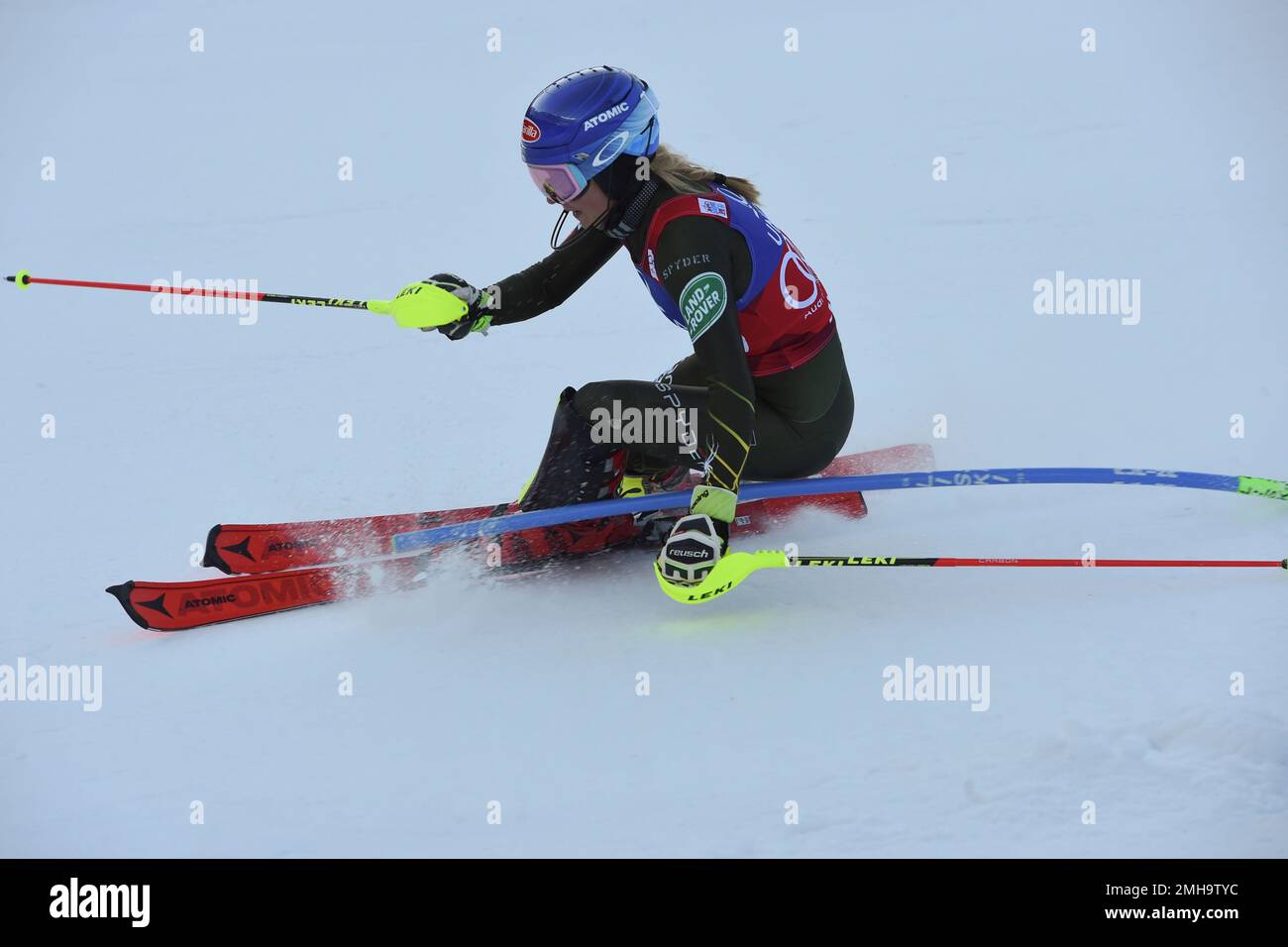 United States' Mikaela Shiffrin speeds down the course during an alpine ...