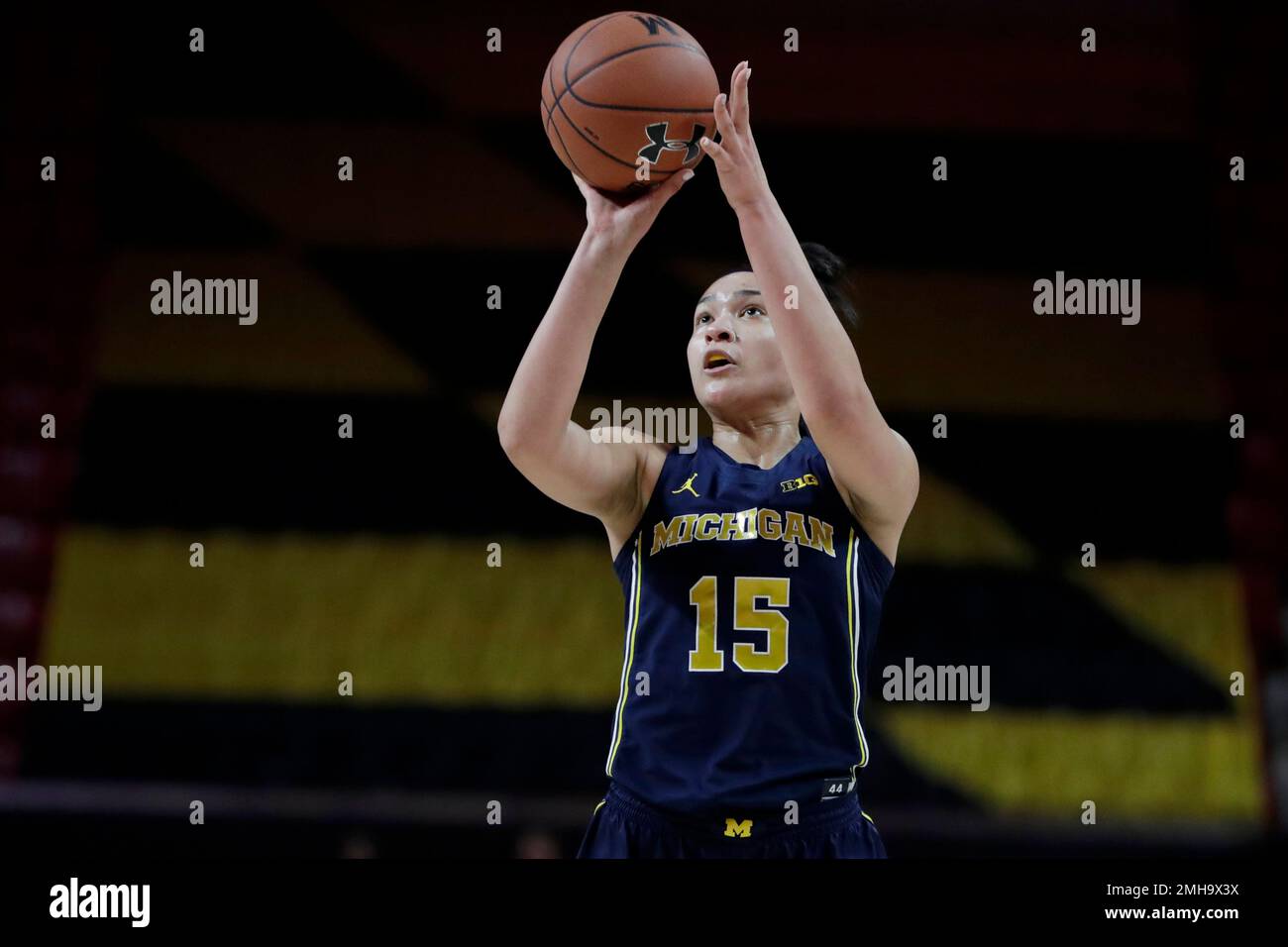 Michigan forward Hailey Brown shoots against Maryland during the first ...