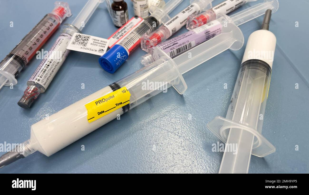Hospital drugs propofol and narcotics anesthetics opioid pandemic Stock ...
