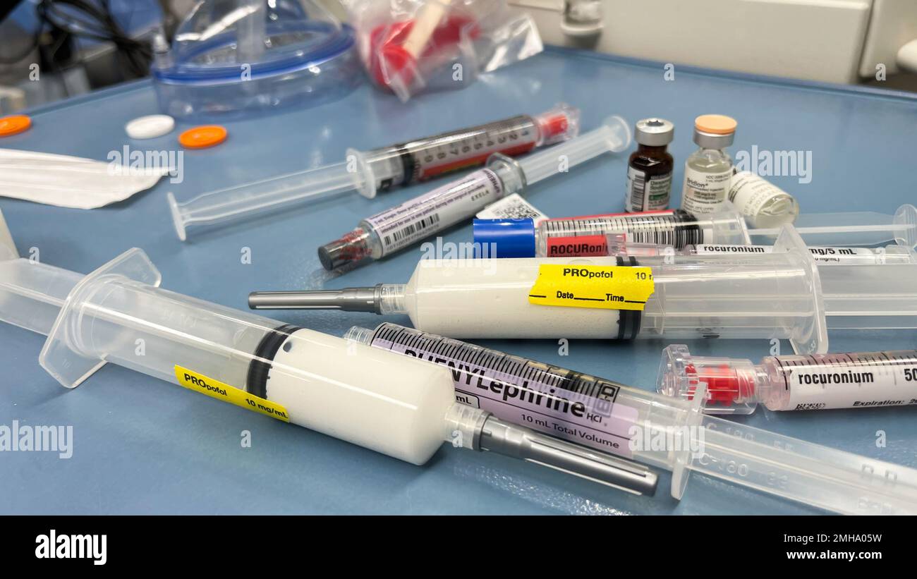 Hospital drugs propofol and narcotics anesthetics opioid pandemic Stock ...