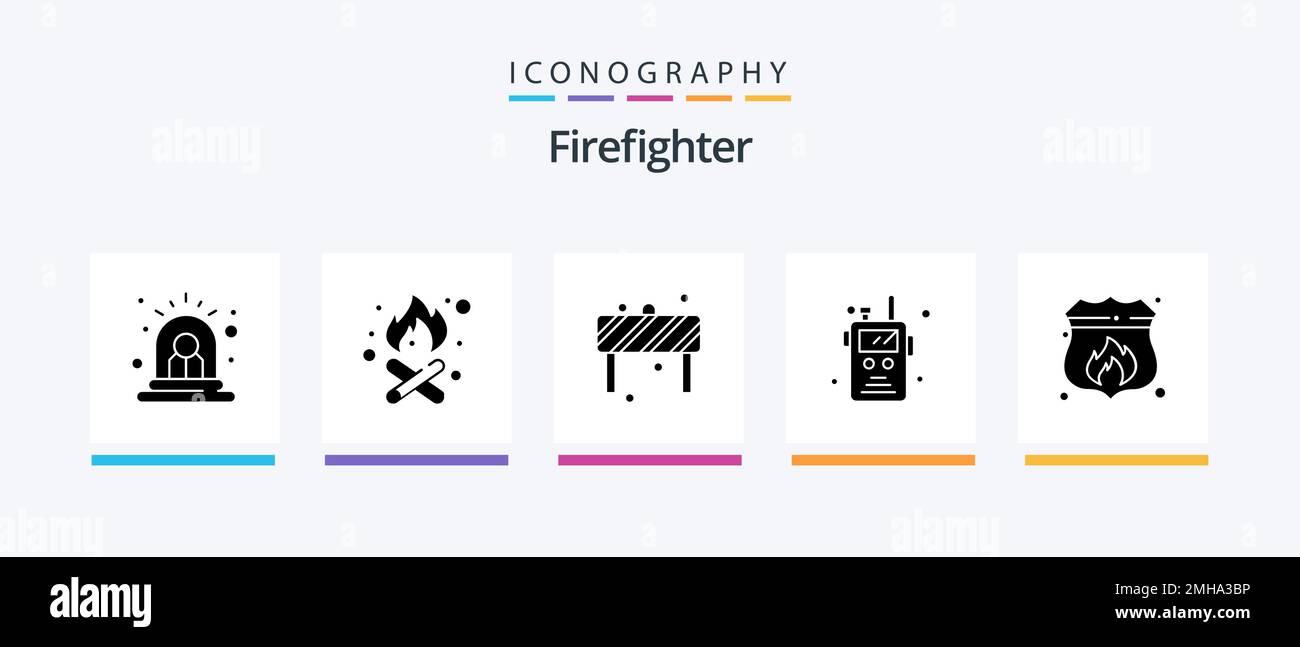 Firefighter Glyph 5 Icon Pack Including shield. access. block. fire ...