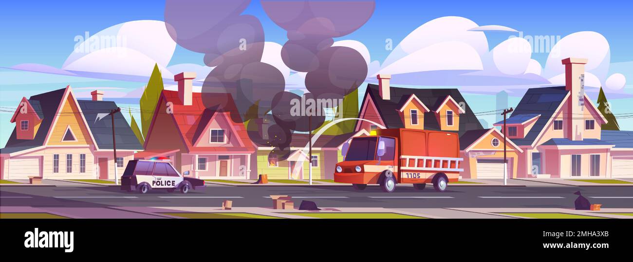 Fire in house vector cartoon illustration. Building burning and ...