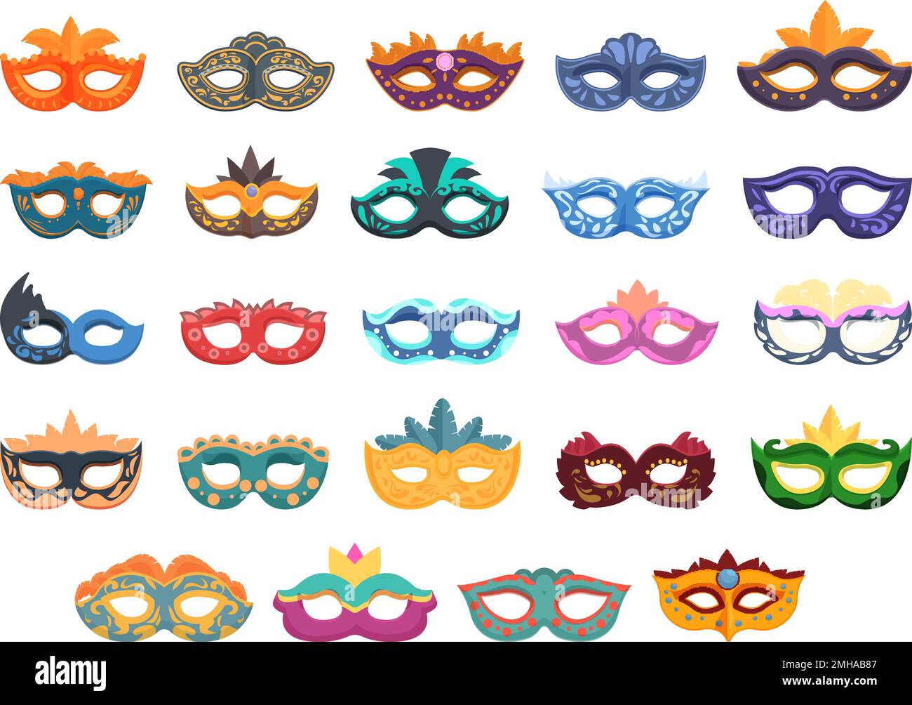 Carnival of Venice icons set cartoon vector. Costume mask. Hero man ...