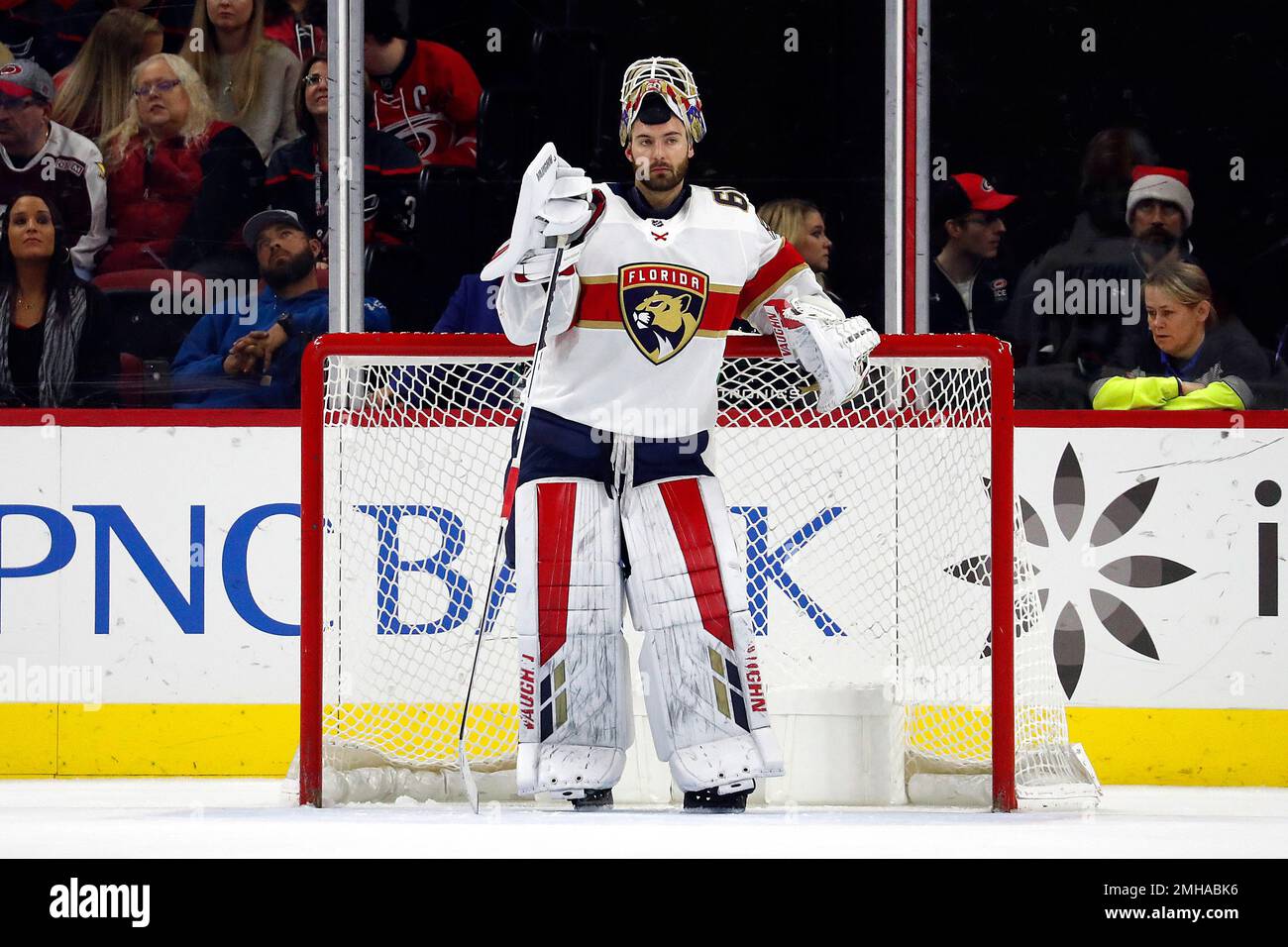 Florida Panthers goaltender Chris Driedger (60) waits for play to begin ...