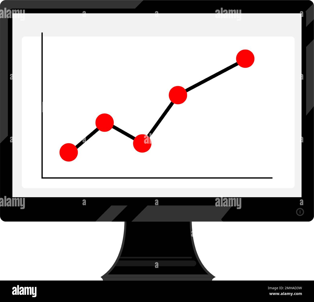 A computer screen with a black frame showing an ascending curve graph ...