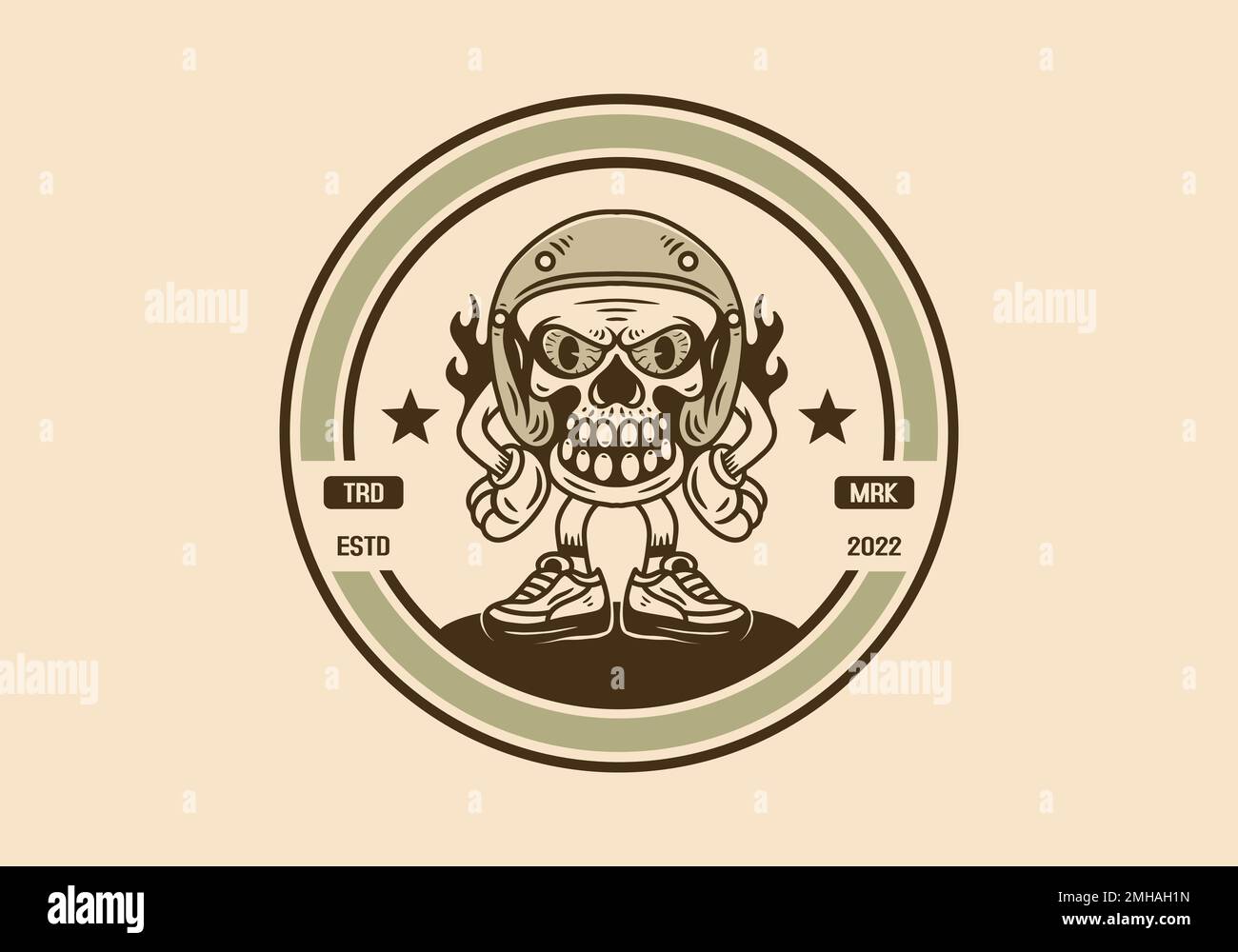 Standing skull wearing helmet character illustration design Stock ...