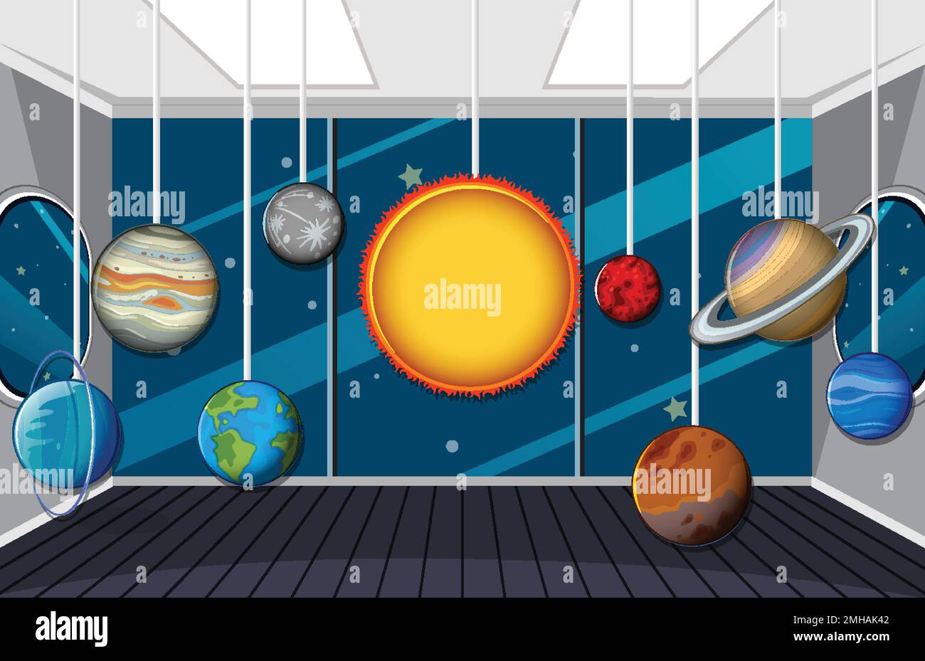 A room decorated with solar system planets template illustration Stock ...