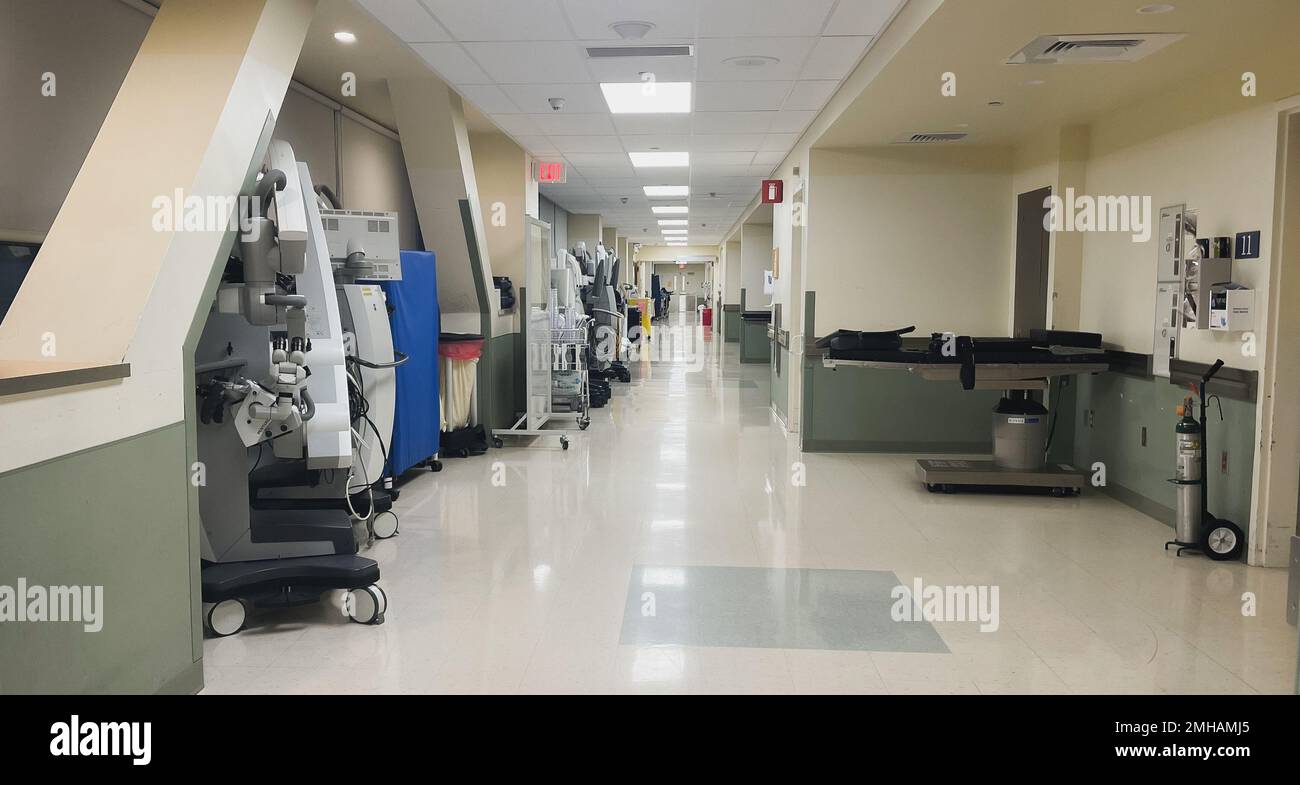 Hospital Setting operating room hallway hospital bed and machines Stock ...