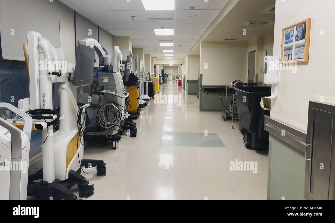 Hospital Setting operating room hallway hospital bed and machines Stock ...