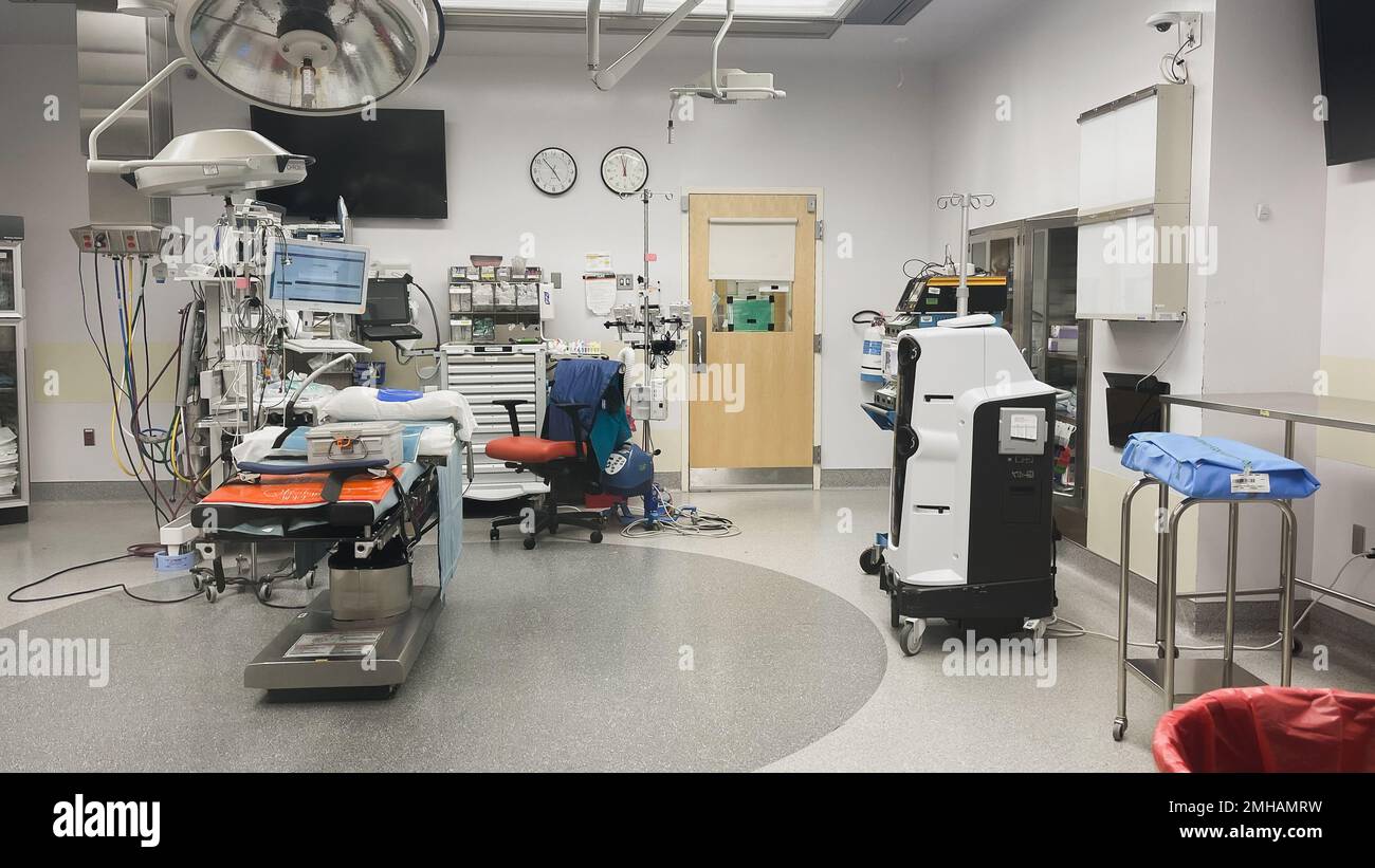 Hospital Setting operating room hallway hospital bed and machines Stock ...