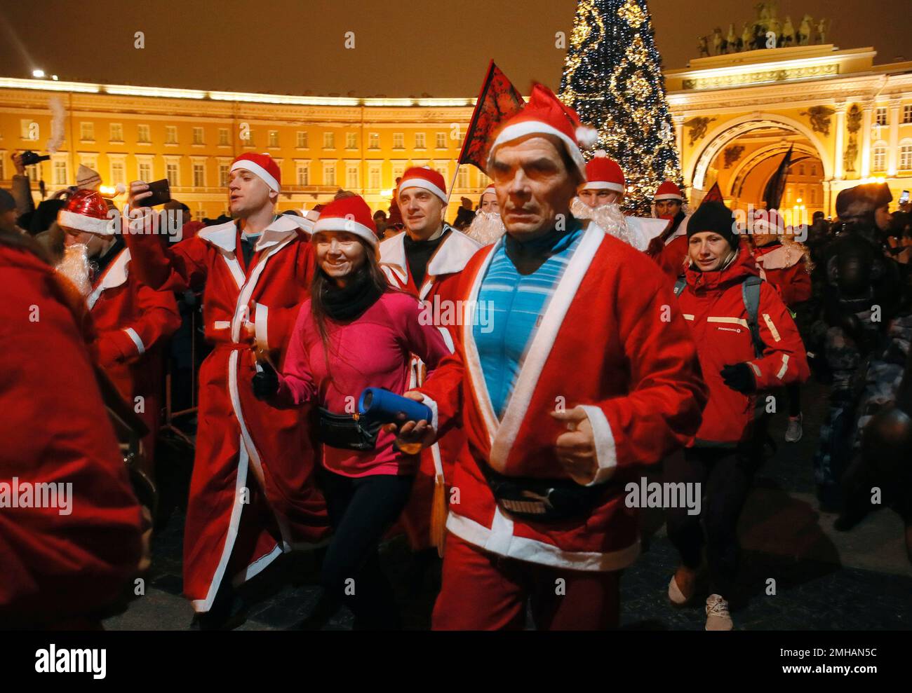 People dressed as Ded Moroz, Grandfather Frost, the Russian Santa Claus ...