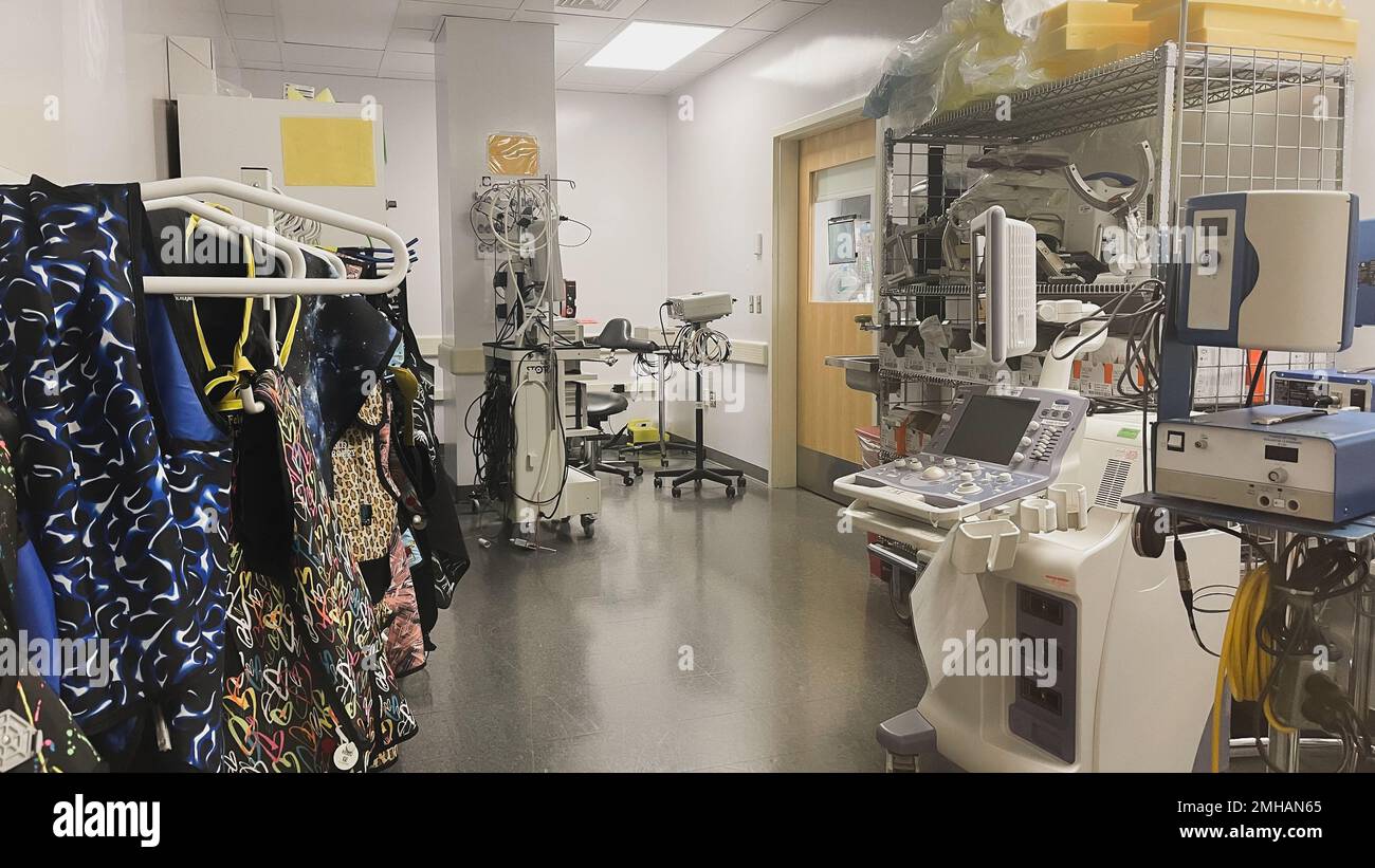 Hospital Setting operating room hallway hospital bed and machines Stock ...