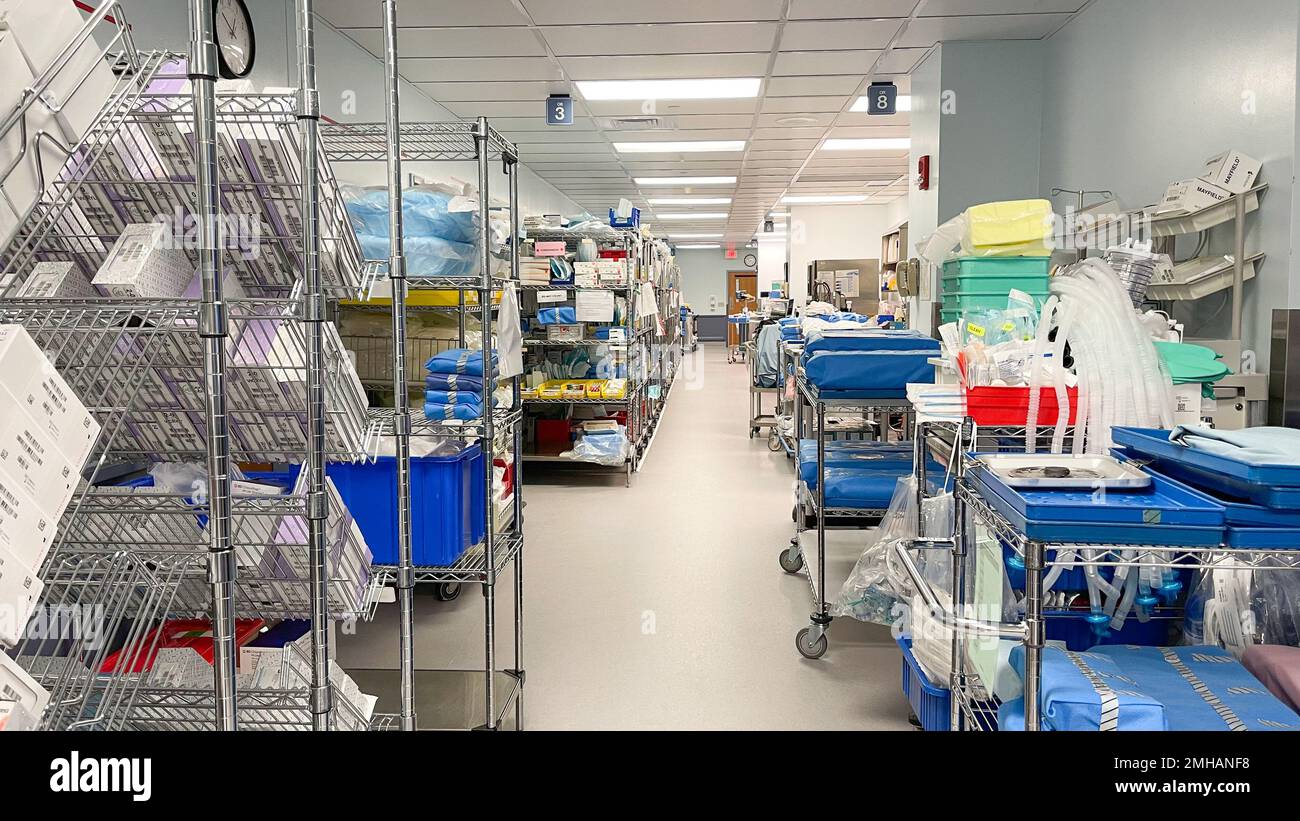 Hospital Setting operating room hallway hospital bed and machines Stock ...