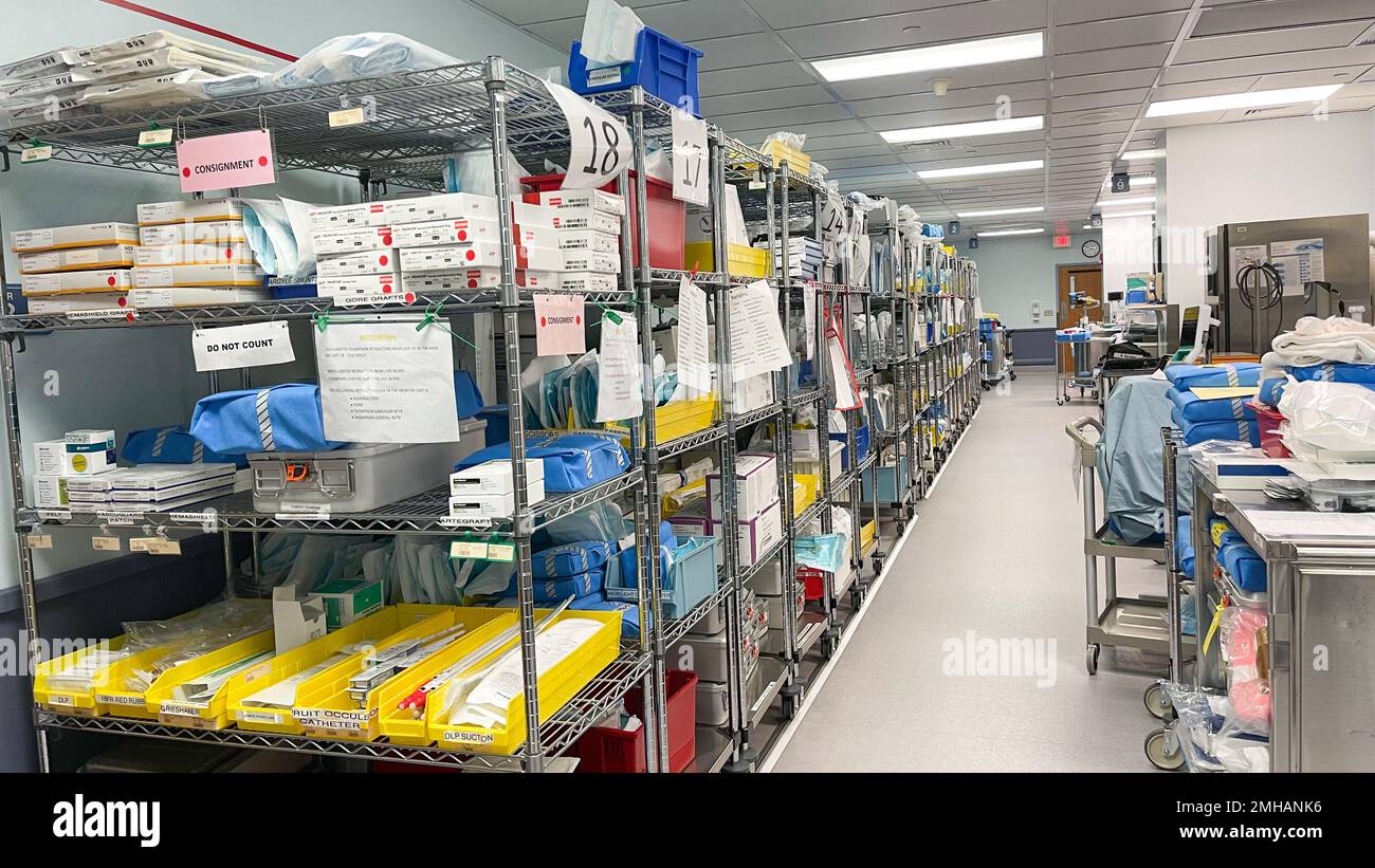 Hospital Setting operating room hallway hospital bed and machines Stock ...