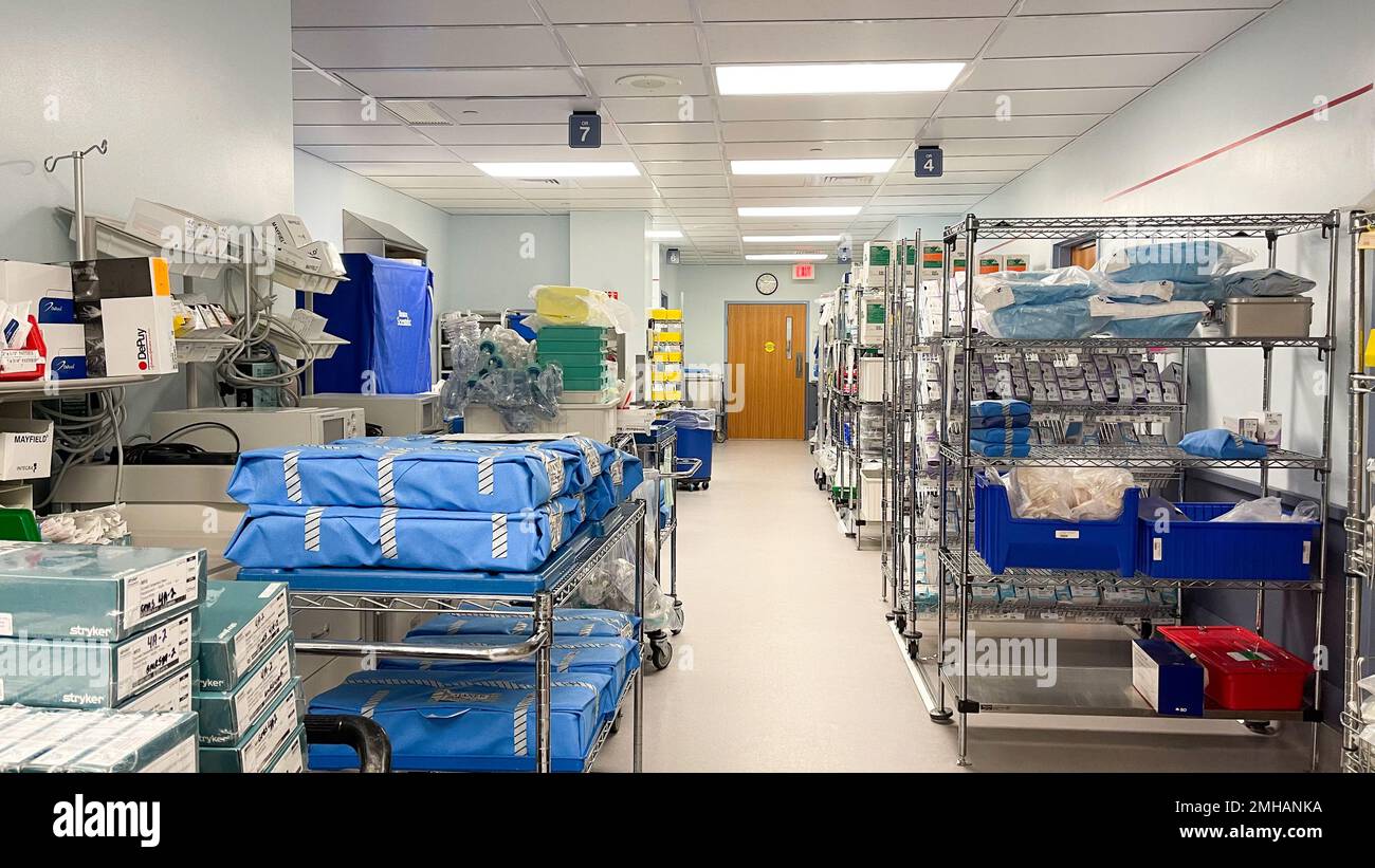 Hospital Setting operating room hallway hospital bed and machines Stock ...