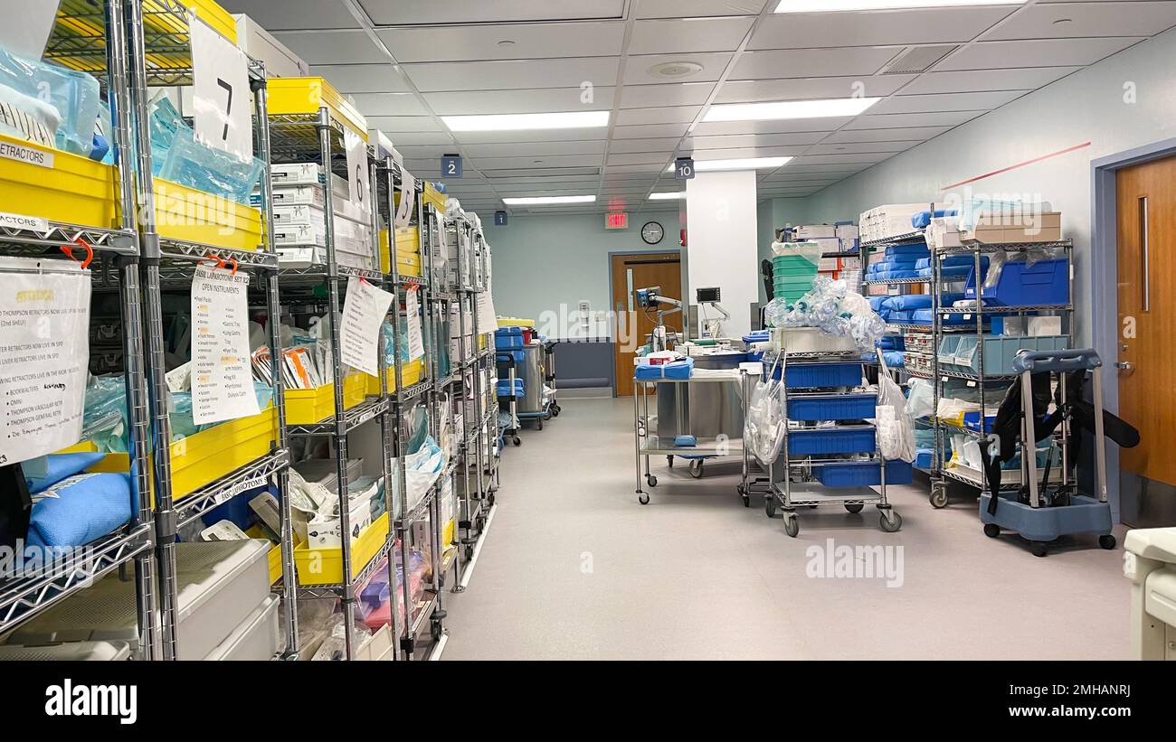 Hospital Setting operating room hallway hospital bed and machines Stock ...