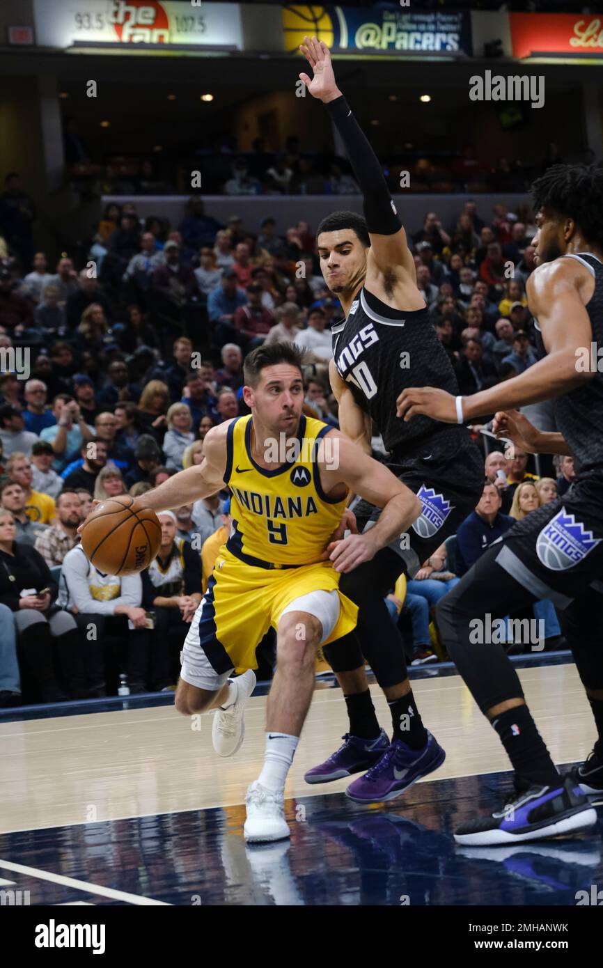 Indiana Pacers guard T.J. McConnell (9) in action as the Sacramento ...