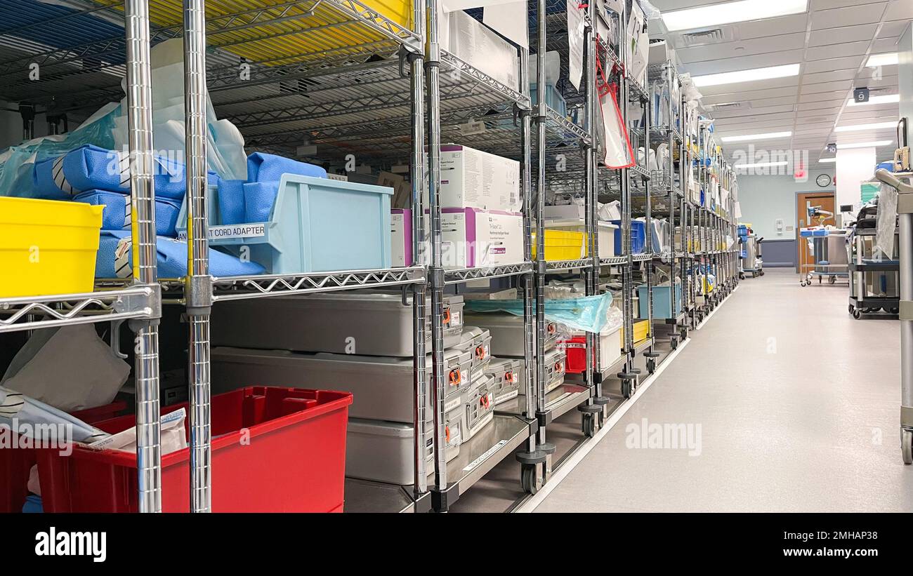 Hospital Setting operating room hallway hospital bed and machines Stock ...