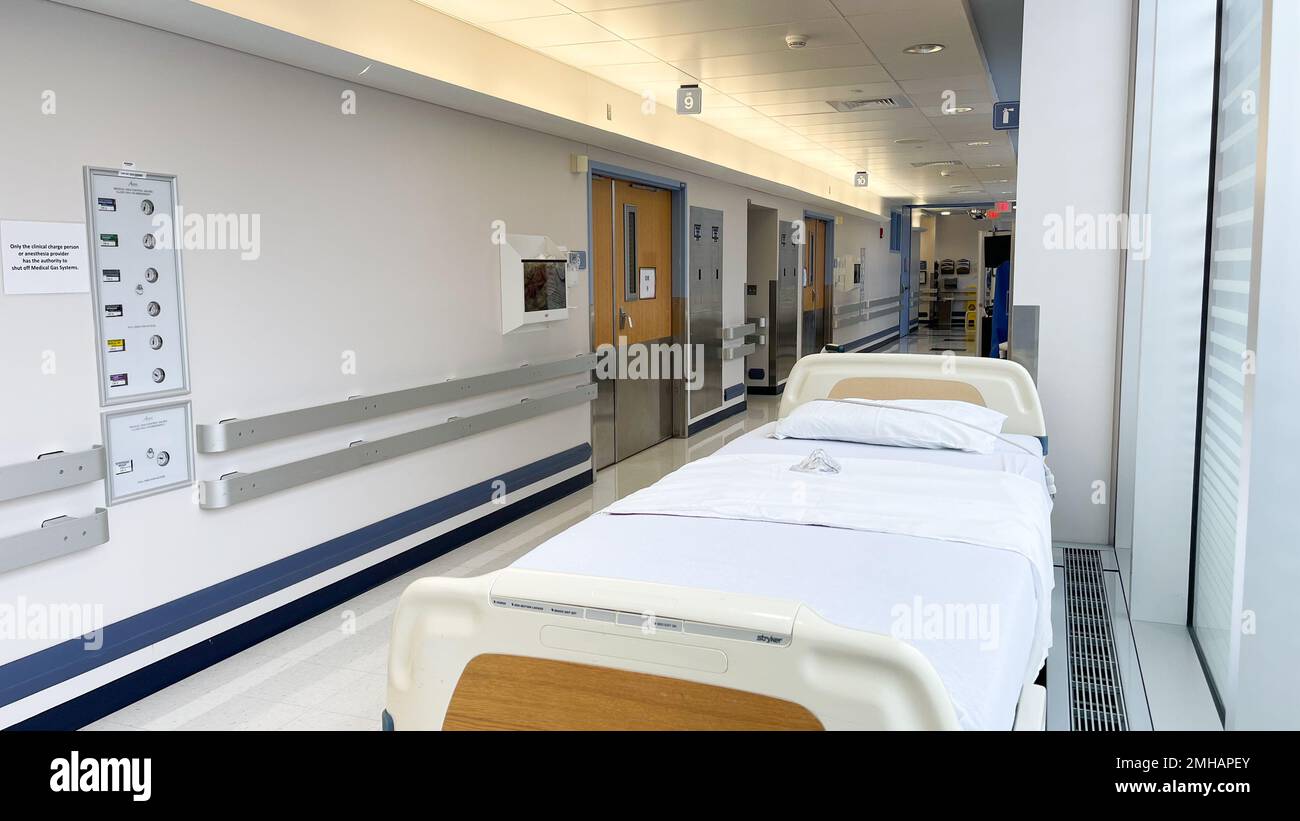 Hospital Setting operating room hallway hospital bed and machines Stock ...