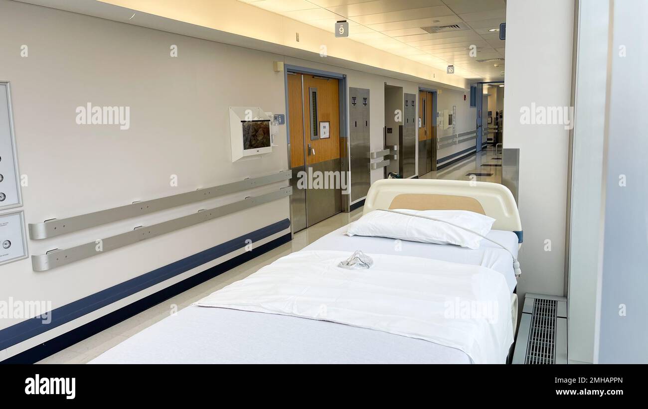 Hospital Setting operating room hallway hospital bed and machines Stock ...