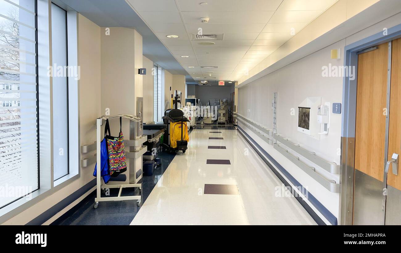 Hospital Setting operating room hallway hospital bed and machines Stock ...