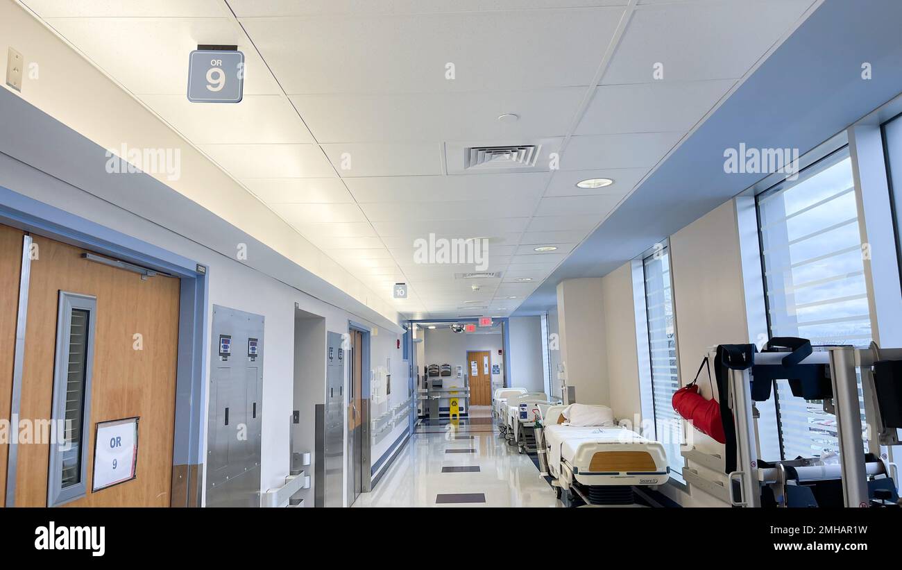 Hospital Setting operating room hallway hospital bed and machines Stock ...