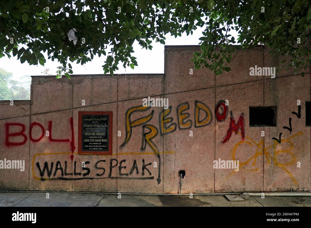 In this Wednesday, Dec. 18, 2019 photo, a graffiti covers the wall of a ...