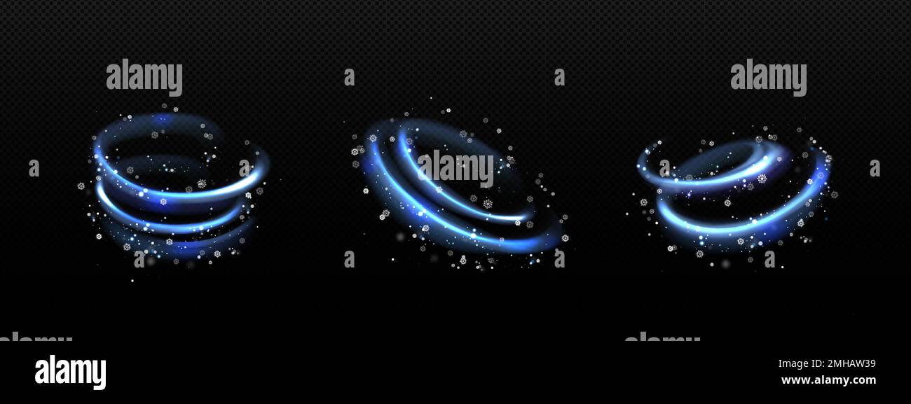 Cold winter light effect, swirl bright twinkle line. Wind vortex blow ...