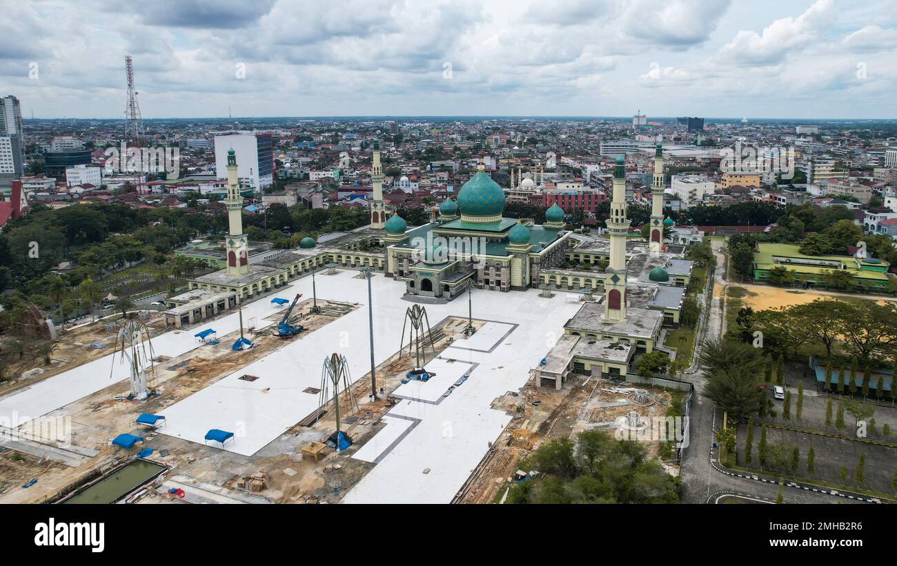 Aerial view of Raya Annur Mosque Largest Masjid in Pekanbaru, Ramadan ...