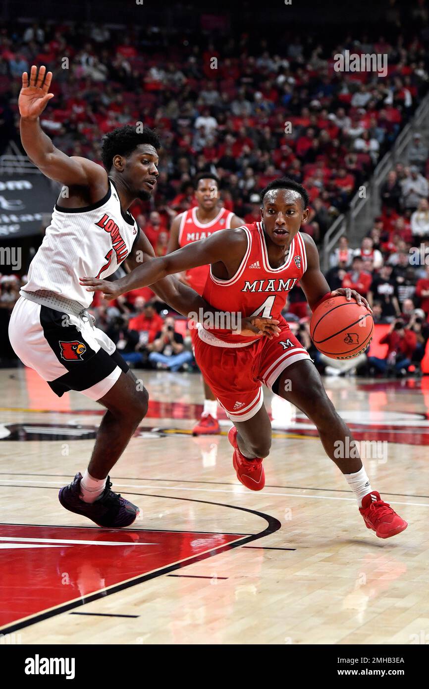Miami (Ohio) guard Isaiah Coleman-Lands (4) drives against Louisville ...
