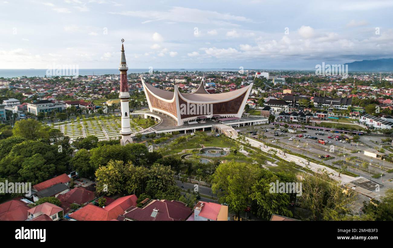 Aerial view of The Great Mosque of West Sumatera, the biggest mosque in ...