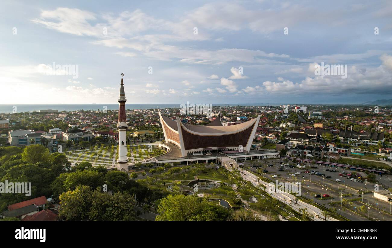 Aerial view of The Great Mosque of West Sumatera, the biggest mosque in ...