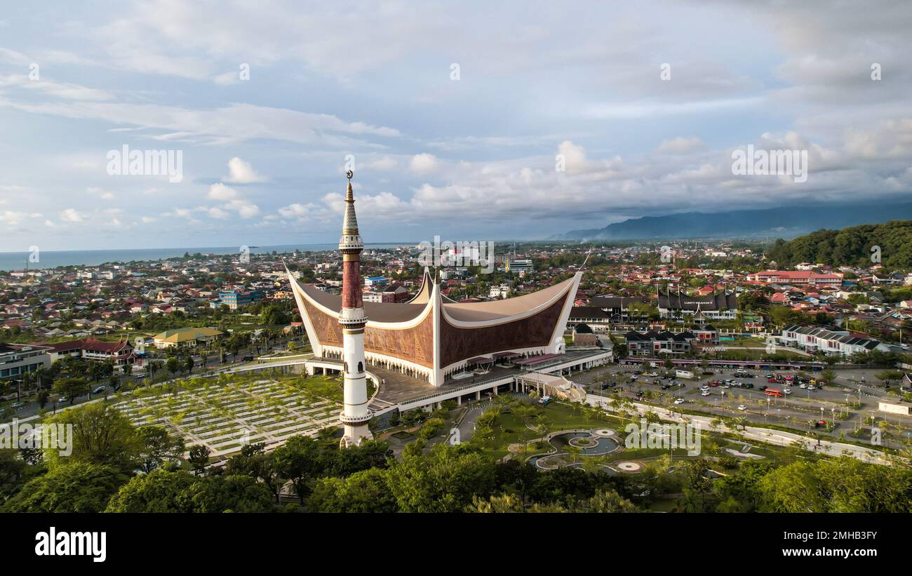 Aerial view of The Great Mosque of West Sumatera, the biggest mosque in ...