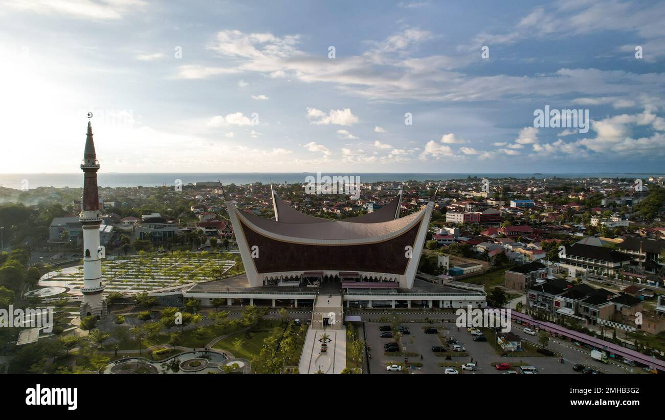 Aerial view of The Great Mosque of West Sumatera, the biggest mosque in ...