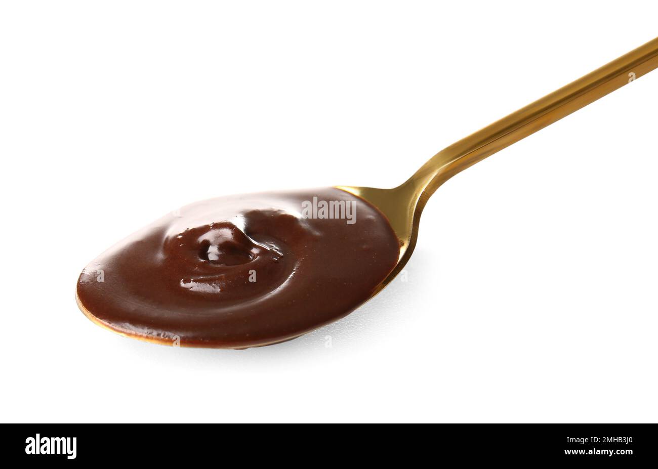 Spoon of delicious chocolate pudding isolated on white background Stock ...