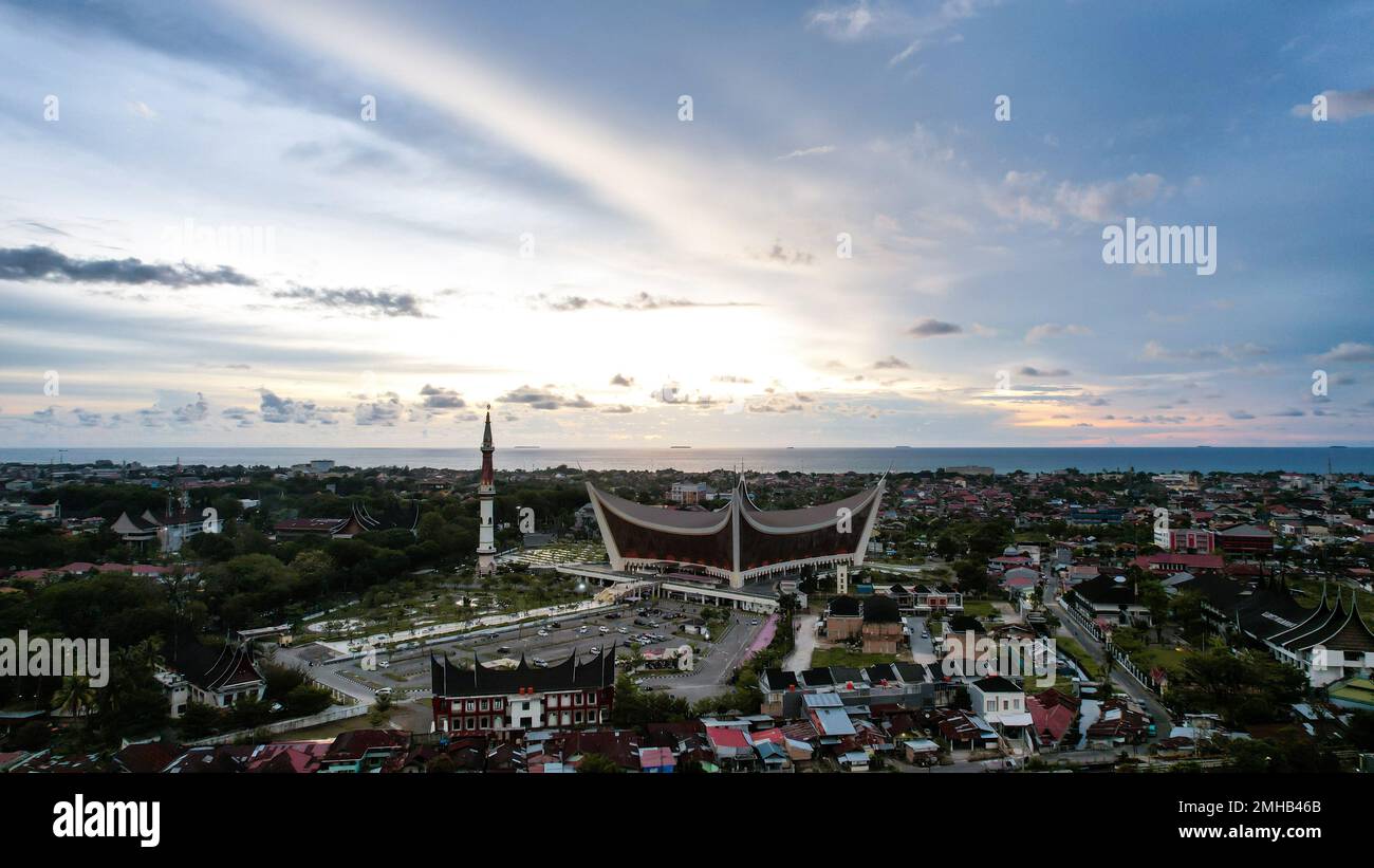 Aerial view of The Great Mosque of West Sumatera, the biggest mosque in ...