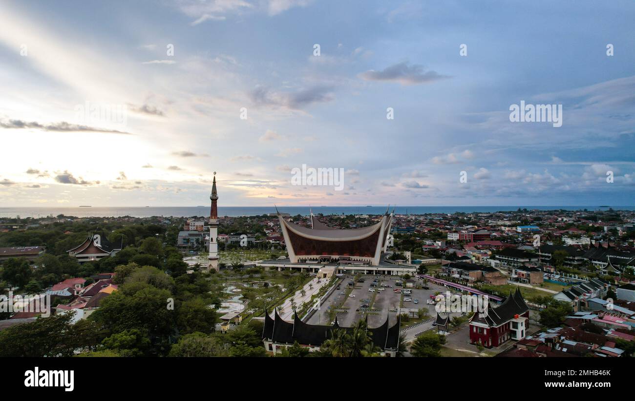 Aerial view of The Great Mosque of West Sumatera, the biggest mosque in ...