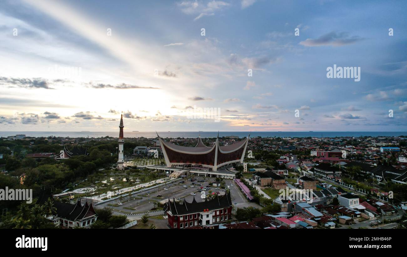 Aerial view of The Great Mosque of West Sumatera, the biggest mosque in ...
