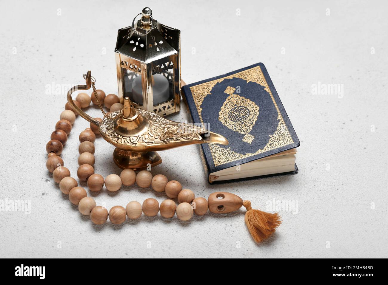 Aladdin lamp of wishes, Muslim lantern, Koran and prayer beads for ...