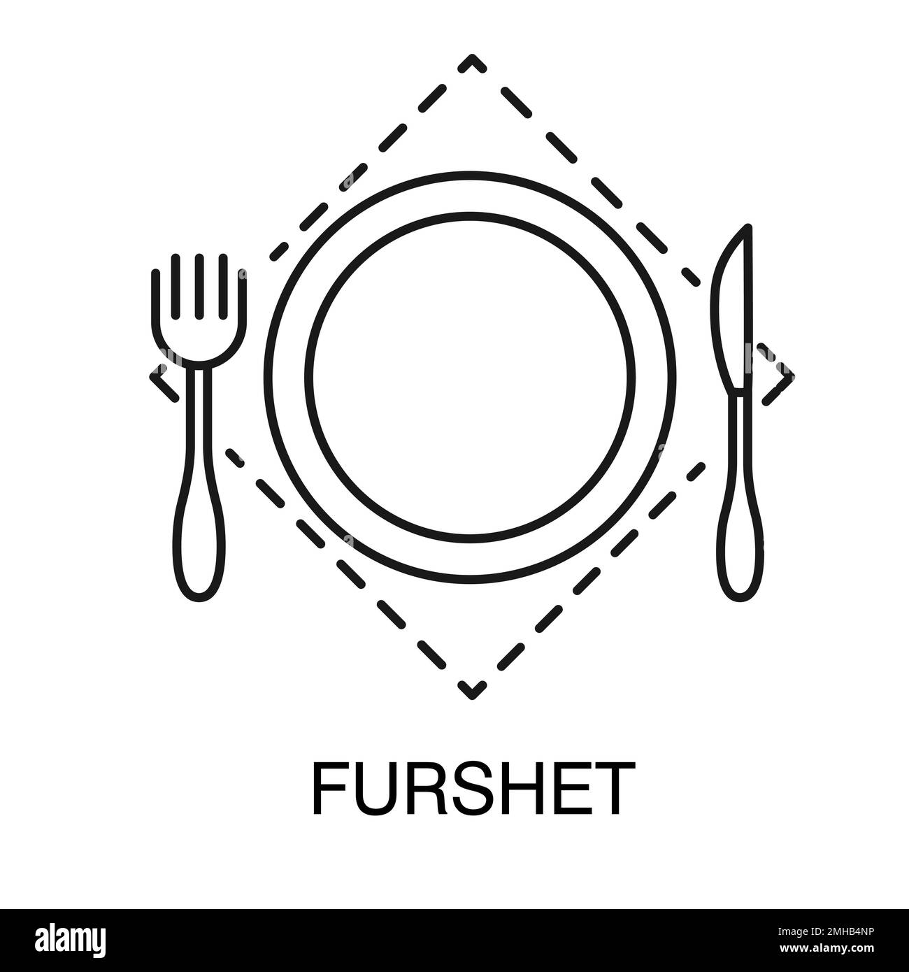 Plate with fork and knife on kerchief, furshet sign isolated outline ...