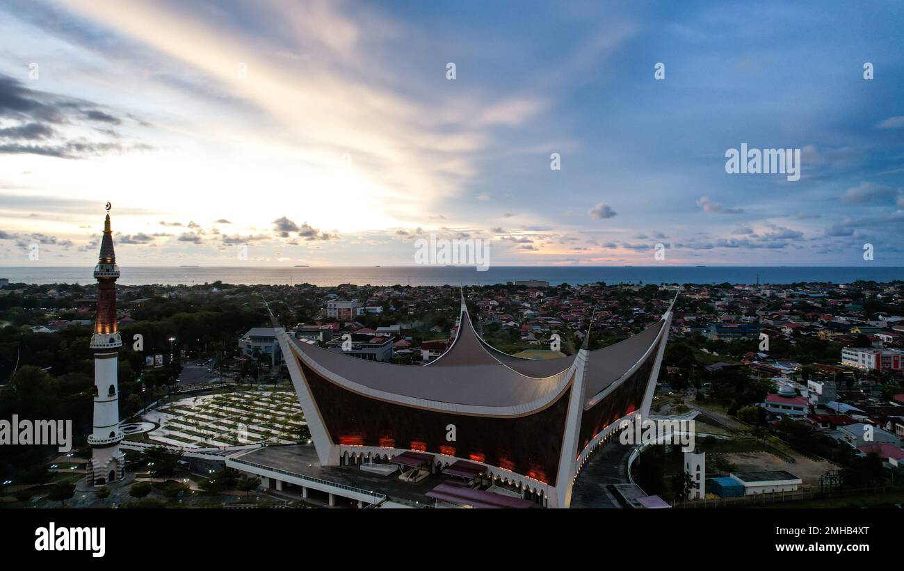 Aerial view of The Great Mosque of West Sumatera, the biggest mosque in ...