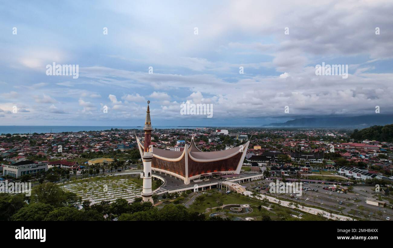 Aerial view of The Great Mosque of West Sumatera, the biggest mosque in ...