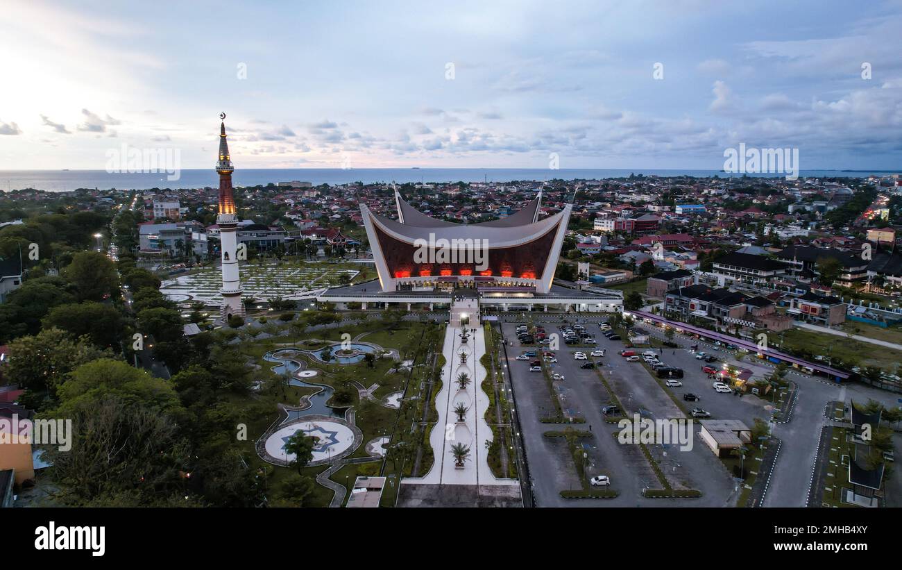 Aerial view of The Great Mosque of West Sumatera, the biggest mosque in ...