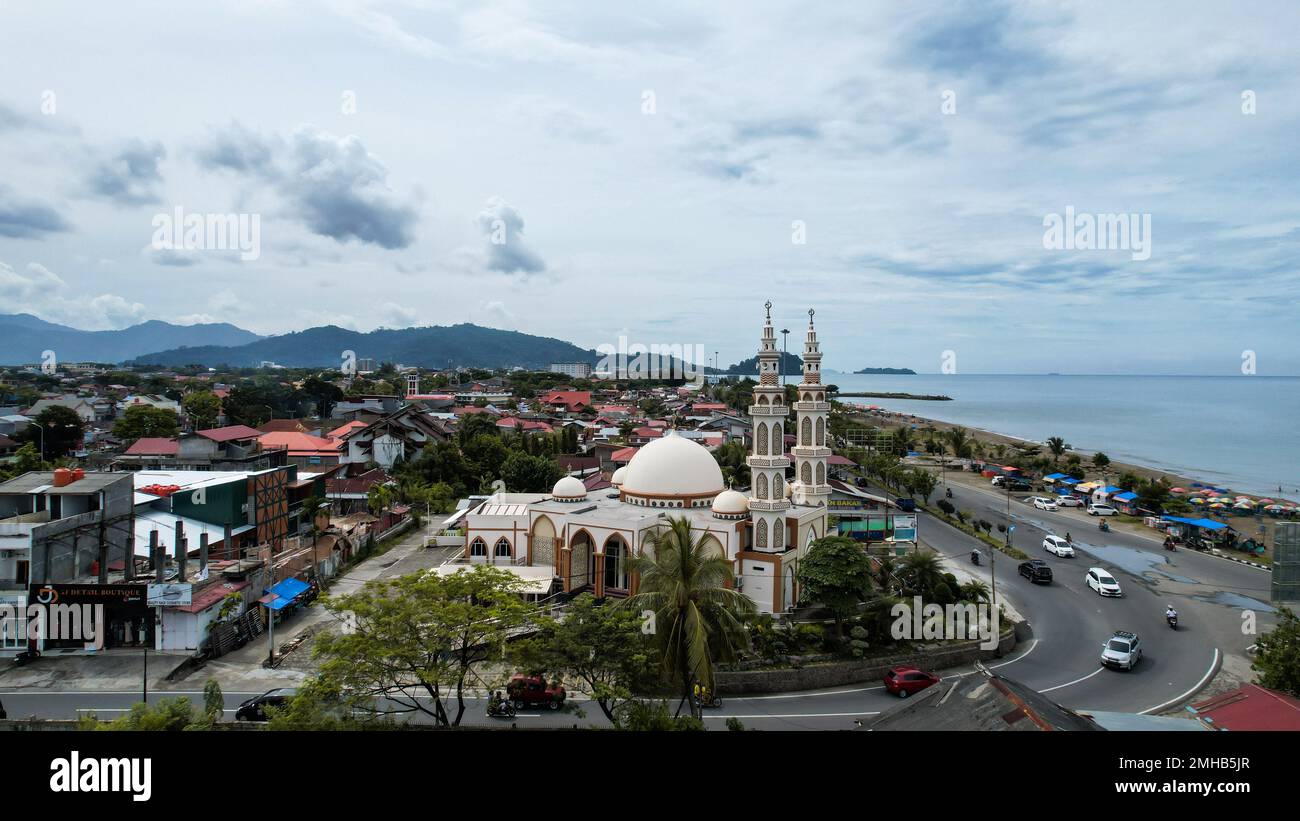Aerial view of Mujahidin Mosque Largest Masjid in Padang, Ramadan Eid ...