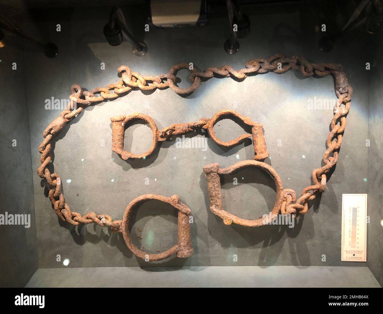 In this Nov. 24, 2019 photo, a set of shackles used to hold enslaved ...