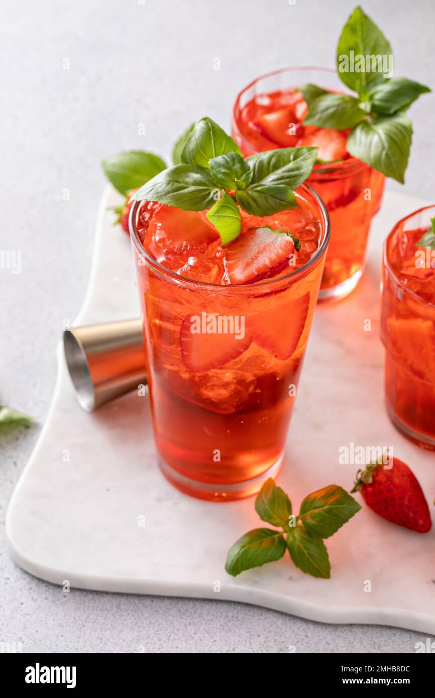 Strawberry basil cocktail or mocktail, refreshing summer drink Stock Photo - Alamy
